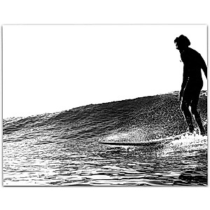 Surf Crusing Down The Line On a Retro Single Fin At Tea Tree Bay Australia, Minimalist Ready to Frame Surf Wall Art Print 14x11, Ideal for Surfers, Surf Lovers and Cool Modern Beach House Decor