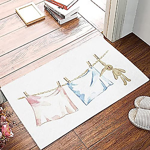 Door Mat for Bedroom Decor, Laundry Room Theme Text Wash Dry Fold Repeat with Doll Floor Mats, Holiday Rugs for Living Room, Absorbent Non-Slip Bathroom Rugs Home Decor Kitchen Mat Area Rug 18x30 Inch