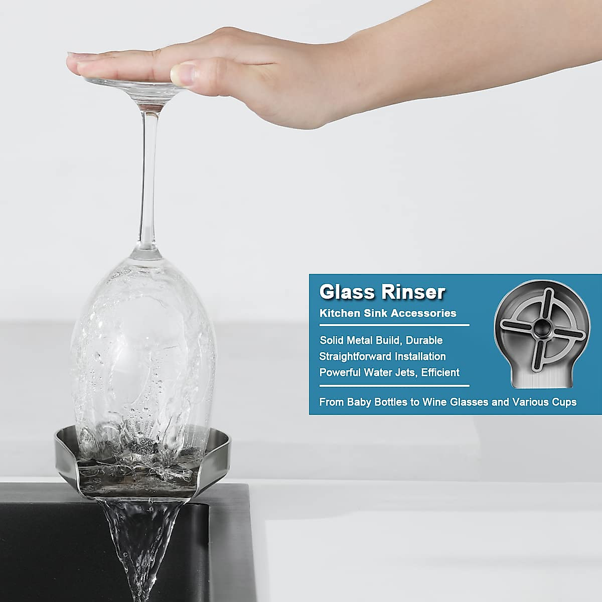 ESOW Metal Faucet Glass Rinser for Kitchen Sinks, Auto Flushing with 10 Powerful Water Spraying Holes, Bottle Washer, Cup Cleaner, Bar Accessories, Stainless Steel 304 Brushed Nickel Finish