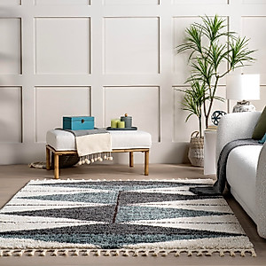 nuLOOM Kali Geometric 9x12 Shag Area Rug for Living Room Bedroom Dining Room Nursery Kitchen, Navy