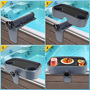 Hot Tub Tray, Hot Tub Drink Holder, Adjustable Hot Tub table, Hot Tub Table Tray with 2 Cup Holders, Nonslip Heavy-Duty Hot Tub Shelf for Aboveground Bathtub, Spa, Hot Tub Accessories for Adults