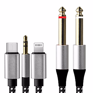 Meamaz 4.26FT MFi Certified Lightning to 1/4 Inch Audio Adapter Cable, Within 1/4 to USB C, AUX to TS Adapter, 3-in-1 Stereo 1/4 Cable for Headphone AMP(Compatible with iPhone)