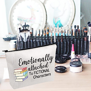 PWHAOO Book Lover Cosmetic Bag Literary Book Themed Emotionally Attached To Fictional Characters Zipper Pouch Gifts For Bookworm (EMOTIONALLY Attached B)