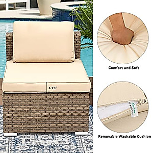 YITAHOME Patio Wicker Sofa Daybed Furniture Set with Retractable Canopy, Storable Side Table Outdoor Lounger with Soft Cushions for Backyard Porch (Light Brown + Beige)