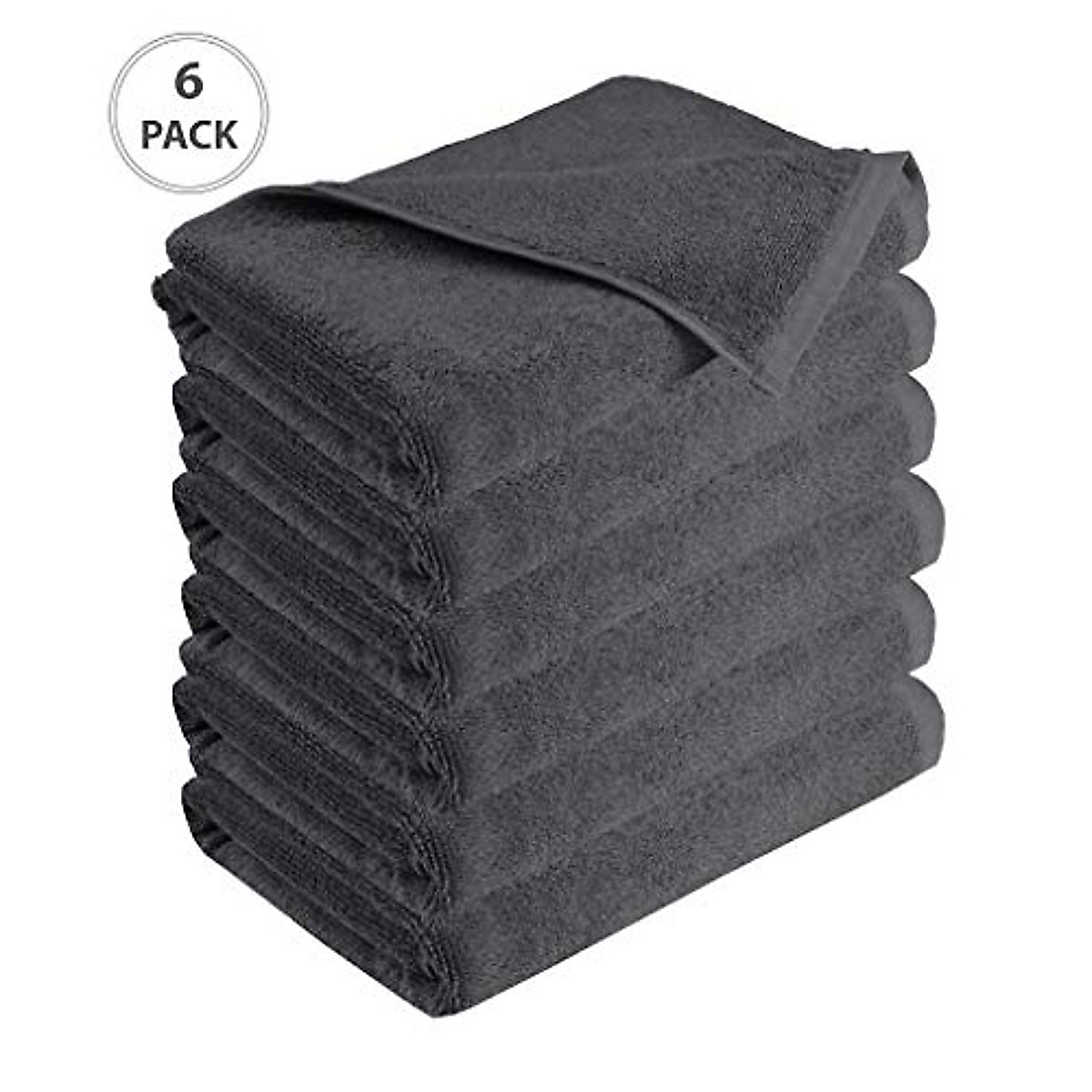 GLAMBURG 100% Cotton 6 Pack Bath Towel Set, Ultra Soft Bath Towels 22x44, Towels for Gym Yoga Pool Spa, Quick Drying & Highly Absorbent - Charcoal Grey