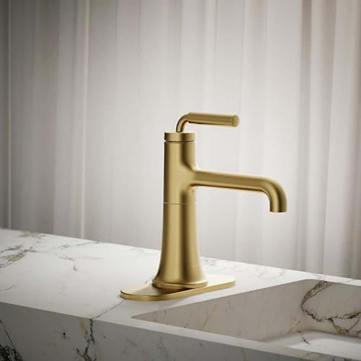 Kohler 27415-4-2MB Tone Bathroom Sink Faucet, 1 Hole, Single-Handle Bathroom Faucets with Clicker Drain, 1.2 GPM, Vibrant Brushed Moderne Brass