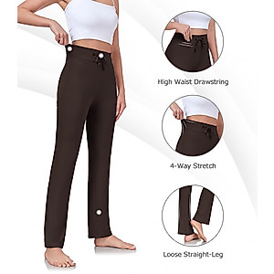 ADANIKI Women's Long Modal Comfy Drawstring Trousers Loose Straight-Leg for Yoga Running Sporting (Coffee, M)