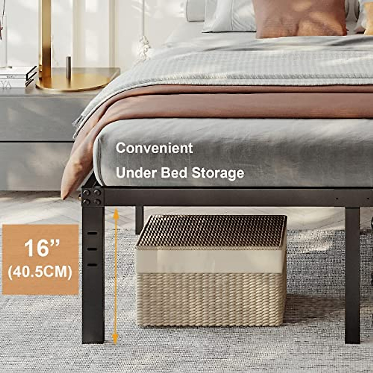 Artimorany Full Size Bed Frame, 18 Inch Mattress Foundation, Heavy Duty Steel Slats Support Platform with Underbed Storage, Easy Assembly, Non Squeak, Black