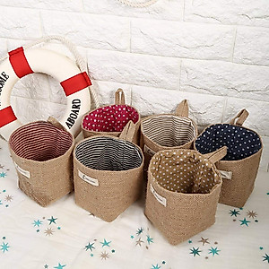 2Pack Cotton Linen Storage Basket Wall Door Hanging Storage Bag Clothes Bag Home Gadget Storage Organizer Foldable Basket Bin (Blue Dot)