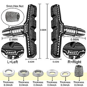Bike Brakes Pads Set, Brakes Kit, Road Mountain Cycle Bicycle Rubber Universal V-Brake Blocks Shoes with Hex Nut Tools and Shims, No Noise No Skid, 70mm, Fits Most Bikes MTB City Folding Bike Pads