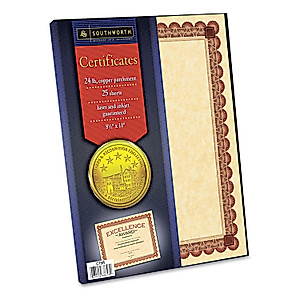 Southworth CT5R Parchment Certificates Copper w/Red & Brown Border 24 lbs 8-1/2 x 11 25/Pack