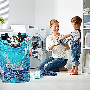 visesunny Ocean Sea Turtle Large Capacity Laundry Hamper Basket Water-Resistant Oxford Cloth Storage Baskets for Bedroom, Bathroom, Dorm, Kids Room