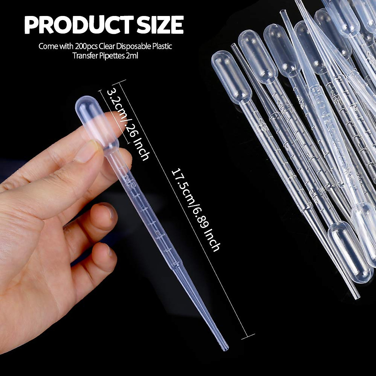 Teenitor 200PCS 2ML Disposable Pipettes Plastic Transfer Pipettes Eye Dropper Plastic Pipettes Dropper for Science Experiments, Essential Oil Blending, Crafting