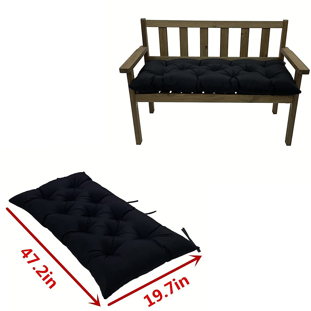 SEAHOME Indoor/Outdoor Bench Cushion,Waterproof Swing Seat Cushion,Outdoor Chair Cuhion,for Lounger Garden Furniture Patio Loveseat (47.2'' x 19.7'', Black)