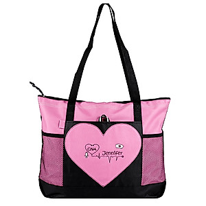 KRFITYA Personalized Nurse Tote Bag, CNA, RN, LPN Custom Heart Stethoscope Initials Gift Embroidered Medical Tote Bag