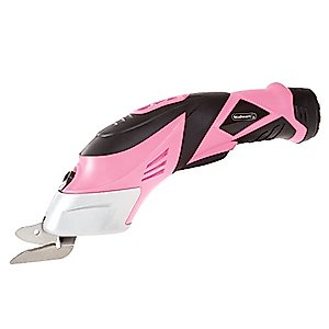 Cordless Electric Scissors with Two Blades – Fabric, Leather, Carpet and Cardboard Cutter – 3.6V Lithium-Ion Rechargeable Battery by Stalwart (Pink)