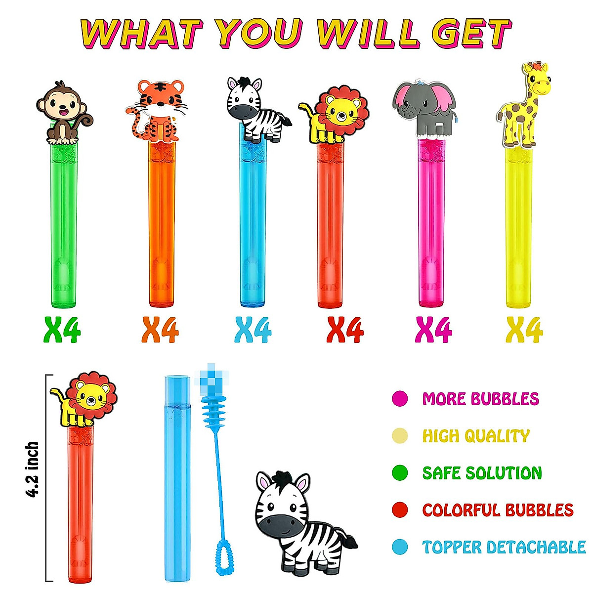 uoyoi Jungle Safari Party Favors,24Pcs Wild Animals Bubble Wands for Kids,Zoo Bubble Wand for Safari Wild One Birthday Party Supplies,Pinata Baby Shower Goodie Bag Stuffers Gift