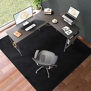 QQpony Large Chair Mat for Hard Floor, 63"x51" Office Chair Mat for Hardwood Floor, Flannel Fabric Desk Rug for Hard Surface, Protector Floor Chair Mat for Home Office (Black)