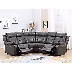 Blackjack Furniture Albany Leather Air Upholstered Living Room Reclining, Power Sectional Sofa, Dark Gray