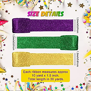 3 Roll 30 Yards Halloween Glitter Wired Ribbon Halloween Party Favors Decor Gift Wrapping Ribbon for Craft Headband Bow Decor (Gold, Purple, Green, 1.5 Inch)