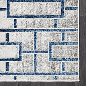 Abani Atlas 5'x8' Blue/Grey Area Rug, Rectangle Design - Durable Non-Shedding - Easy to Clean