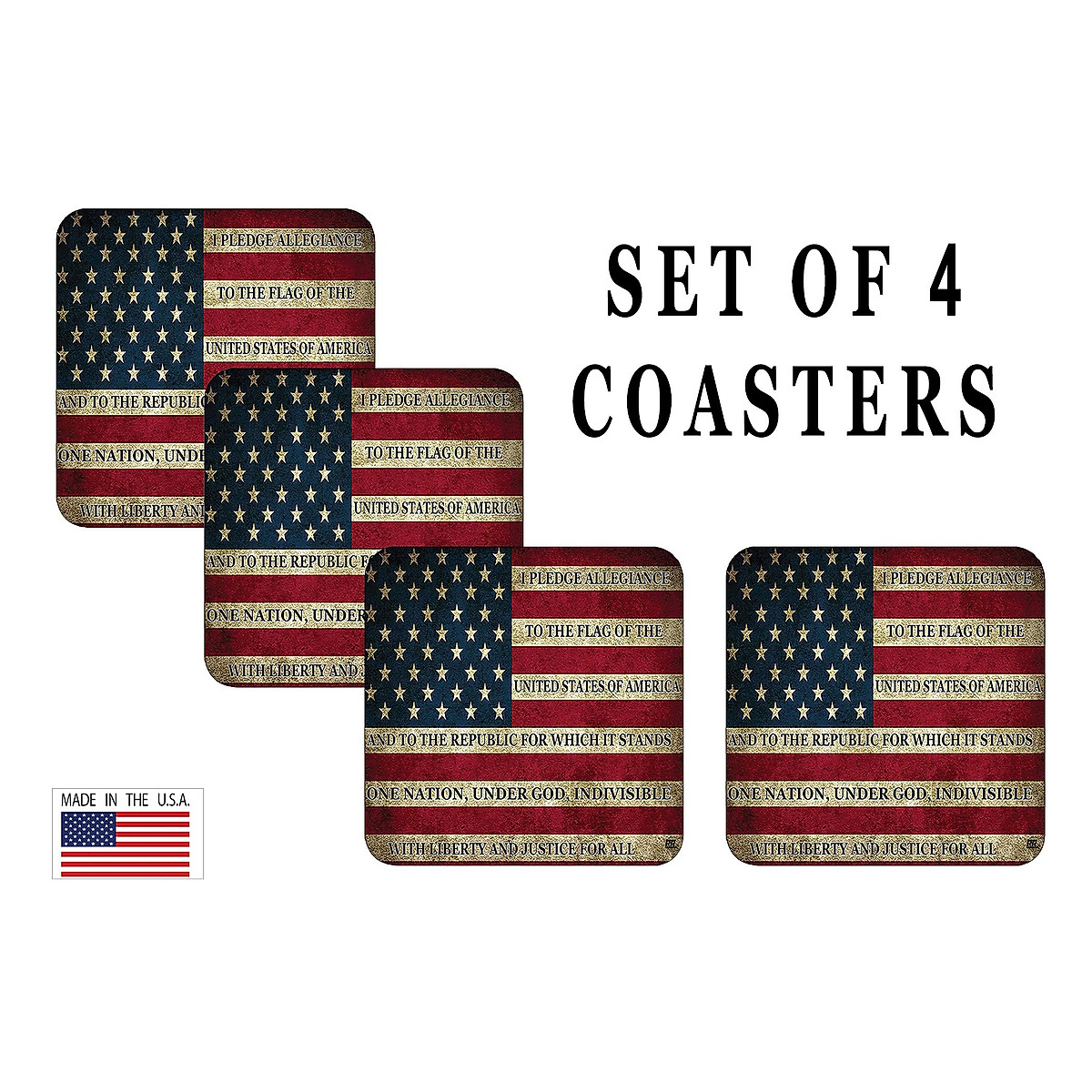 Patriotic USA Flag Drink Coaster Set Gift United States Pledge of Allegiance Bar Kitchen Home