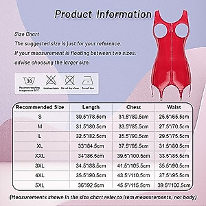 YiZYiF Women's Wetlook Sexy Leather Dress Open Breast Cupless Bodycon Zipper Mini Dress Clubwear Garter Red Medium