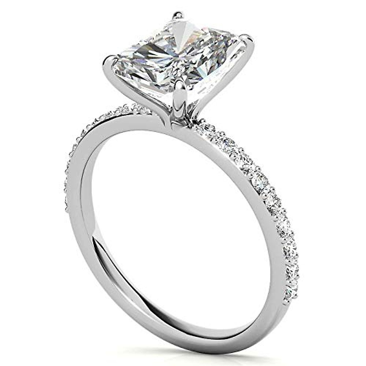 10K Solid White Gold Handmade Engagement Ring 2 CT Radiant Cut Moissanite Diamond Solitaire Wedding/Bridal Ring for Womens/Her Propose Ring Set (10.5)