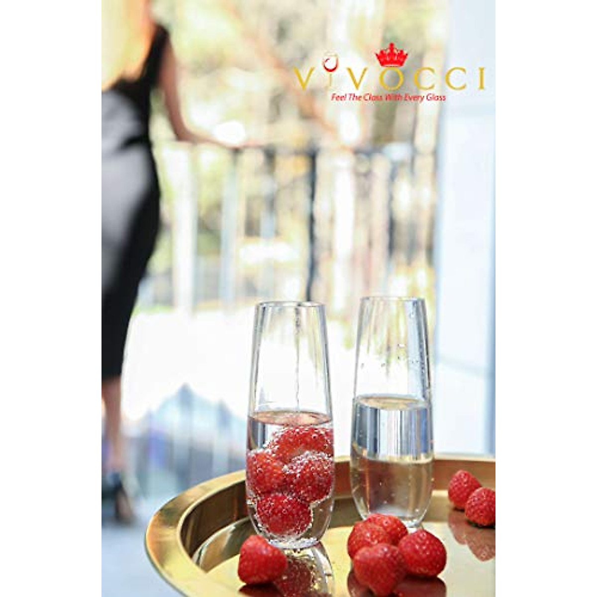 Vivocci Unbreakable Heavy Duty Reusable Plastic Stemless Champagne Flutes 8.5oz Ideal for Cocktails & Sparkling Wine Perfect for Wedding Parties | Tritan Glassware | Dishwasher Safe Glasses | Set of 6