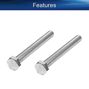 Bettomshin 5Pcs M10 x 90mm Hex Bolts, 304 Stainless Steel 1.5mm Thread Pitch Fully Threaded Metric Hex Head Screw Bolts, Hexagon Screw Bolt, Hex Tap Bolts, Silver (Overall Size 96.56x17x17mm)