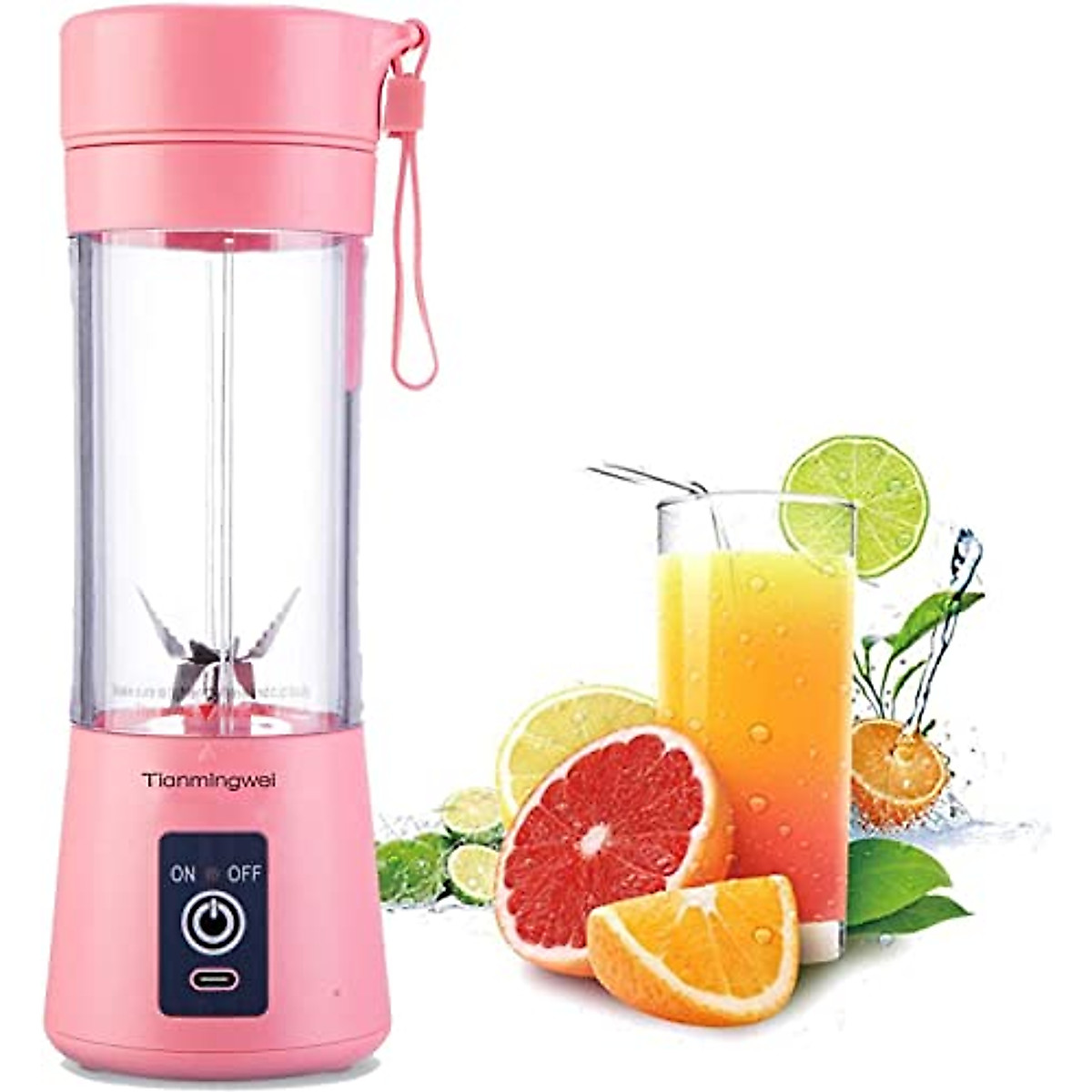 Tianmingwei Portable Blender USB Personal Juicer Cup 6 Blades Rechargeable Fruit Mixing Machine For Baby Travel 380ml[New Version] (Pink)