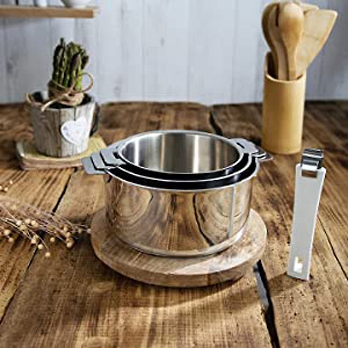 Cristel C14QMPKPPA Casteline Set with 1 qt Saucepan with Lid, long handle and 2 grips (5 Piece), Silver