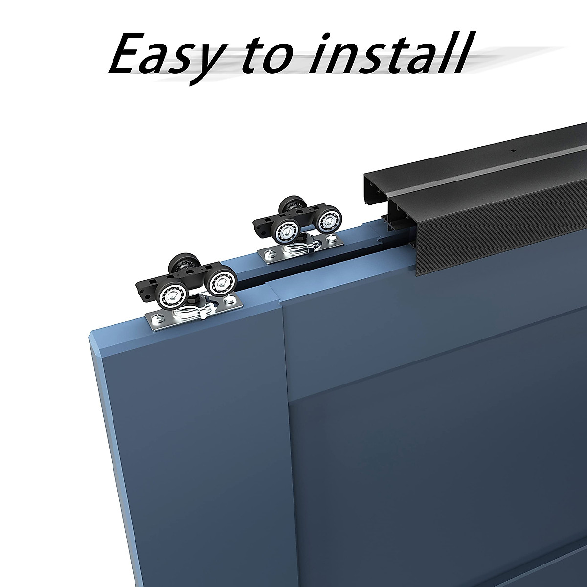 JUBEST 4FT Heavy Duty Bypass Door Hardware with Finger Pulls,Sturdy Aluminum Sliding Closet Door Track for 2 door System,Quietly and Smoothly,Fit Door Thickness 1 3/8" or 1 3/4",Easy to Install, Black