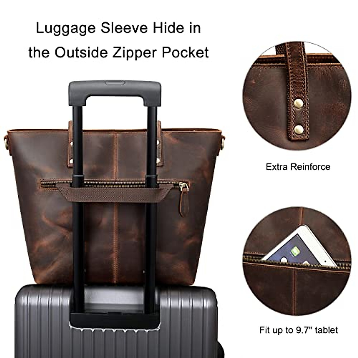 S-ZONE Women's Leather Tote Bag Vintage Large Work Handbag Shoulder Crossbody Purse with Zipper Pocket