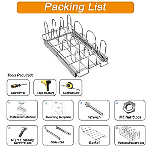 ROOMTEC Slide Out Pan and Pot Lid Organizer for Cabinet, Kitchen Pull Out Pot Lid Rack Pantry Cutting Board Bakeware Cookware Holder - 11in. W x 21in. D - Chrome