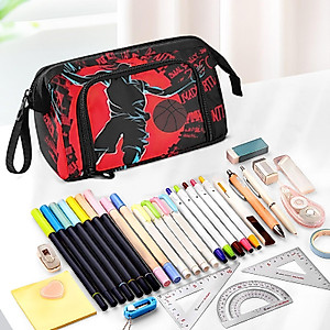 Generic Basketball Players Red Large Pencil Case Pouch Pen Case for Girls Boys Adults Big Capacity Portable Pen Case Bag with Zipper Pencil Cases Pouches for Study Middle School Office College Desk