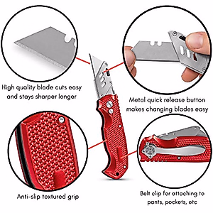 BirdRock Home Premium Utility Knife - Retractable Razor Knife Set - 3 Extra Blade Refills - Box Cutter Locking Razor Knife (Premium Utility Knife - Red)