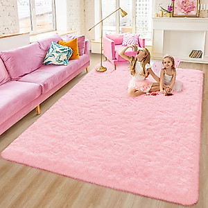 Rostyle Fluffy 4x6 Pink Rugs for Bedroom Girls,Shaggy Bedroom Carpet,Thick Area Rugs for Living Room,Fuzzy Dorm Rug,Soft Indoor Floor Rug for Kids Room Decor Aesthetic