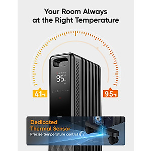 Dreo Oil Filled Radiator, Electric Radiant Heaters for indoor use Large Room with Remote Control, Child Lock, 4 Modes, Overheat & Tip-Over Protection, 24h Timer, Digital Thermostat, Quiet, 1500W