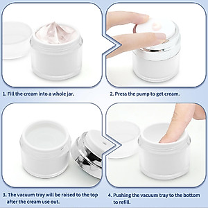 4 Pcs Airless Pump Jar With Labels, Refillable Cream Jar Vacuum Bottle Travel Size Empty Container for Cream and Lotion(2 pcs 1oz, 2 pcs 0.5oz)
