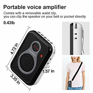 Voice Amplifier with Wired Headset Microphone, Supports Mute, Bluetooth 5.0, Recording, Portable Speech Amplification Speaker for Teachers, Instructors, Tour Guides, Yoga, etc…