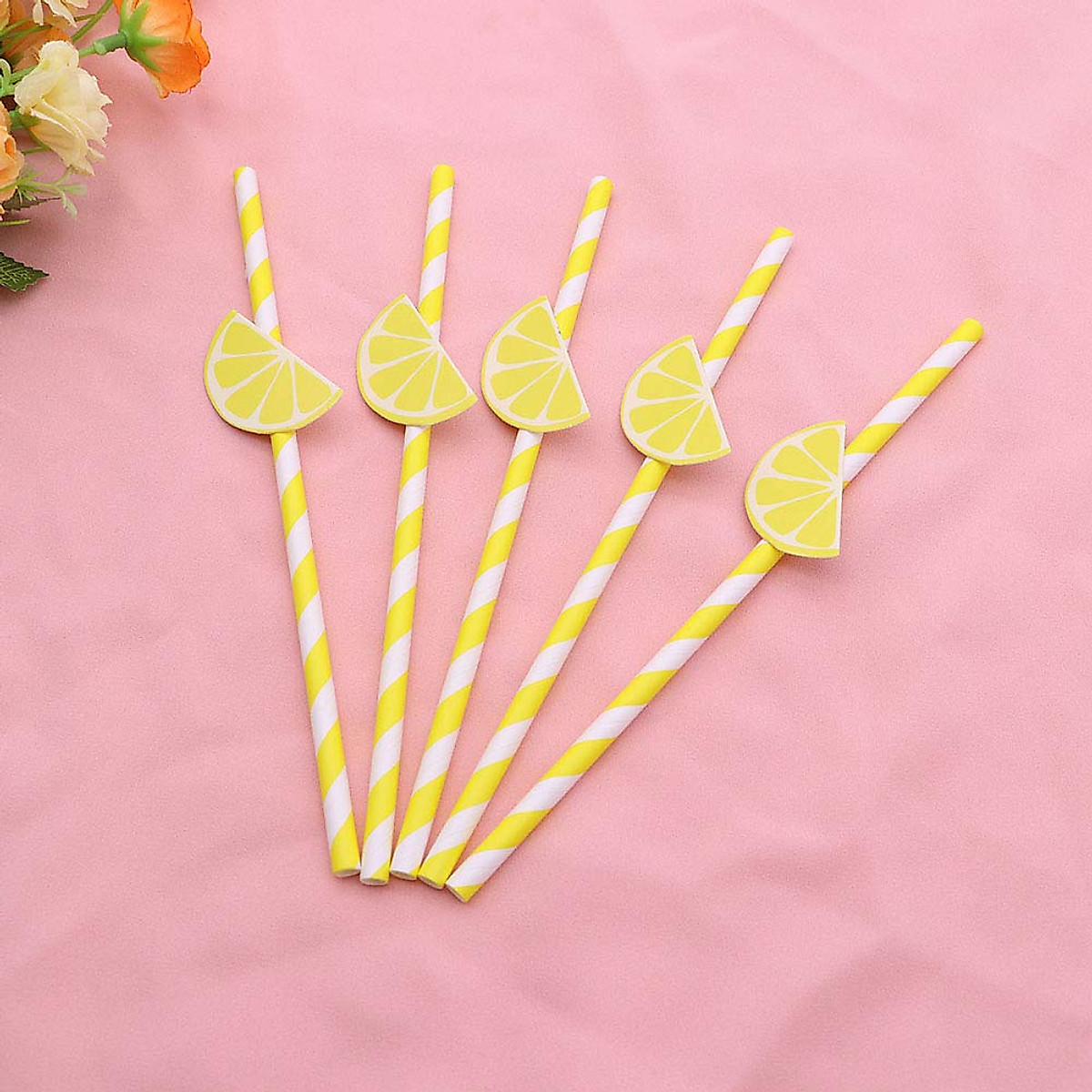 Cabilock Delicate 30pcs Hawaii Lemon Party Straws Fruit Paper Straws Party Supplies for Drinking