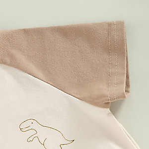 Infant Baby Boy Short Sleeve Romper Bodysuit Dinosaur Printed Summer Outfit Clothes One Piece Jumpsuit (Apricot, 0-6 Months)