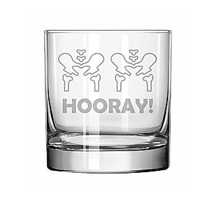 MIP 11 oz Rocks Whiskey Old Fashioned Glass Hip Hip Hooray Funny Physical Therapy Therapist Gift