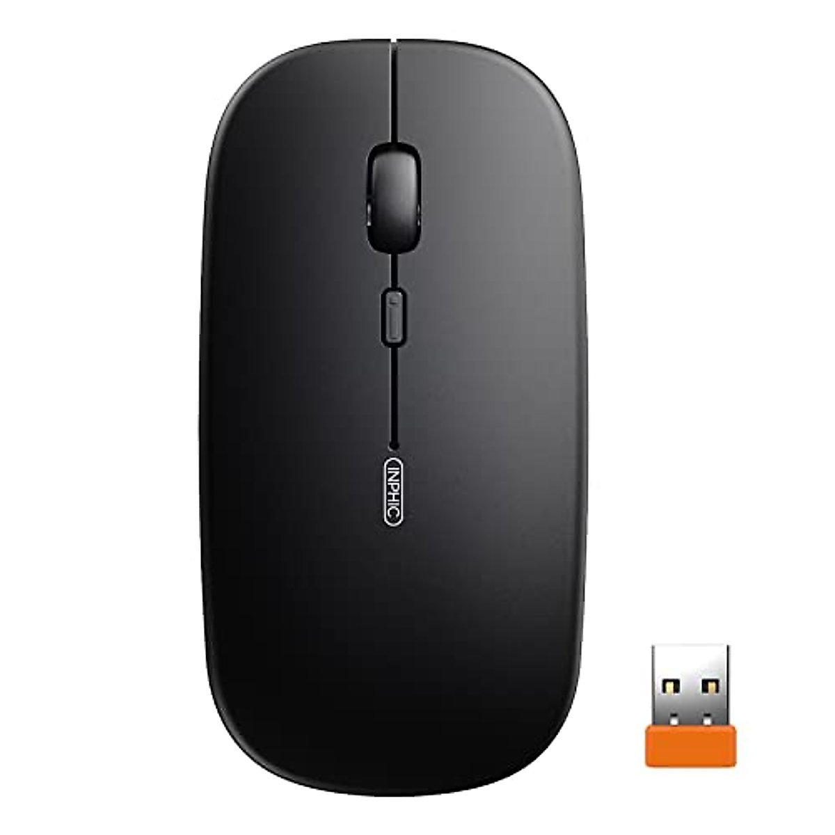 INPHIC Wireless Mouse for Laptop, 2.4G Slim Mouse 700mAh Rechargeable, Noiseless Computer Mouse with USB Receiver, 3 Adjustable DPI Optical Cordless Mouse for MacBook, Chromebook, PC, Laptop-Black