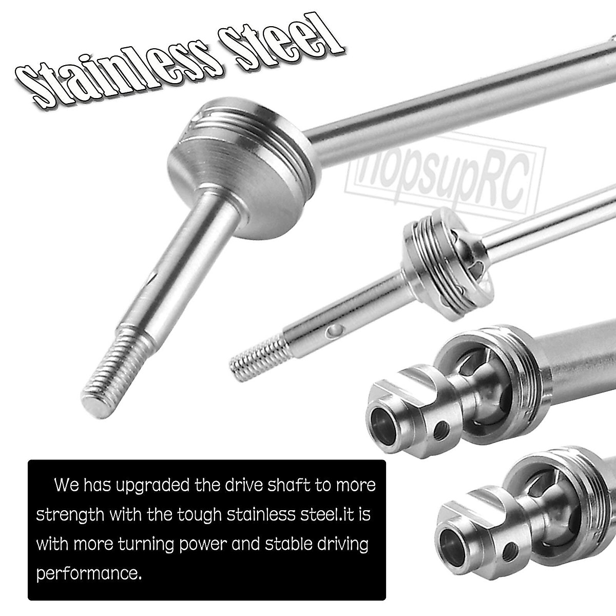 hopsupRC #45 Steel Drive Shaft CVD Upgrades for 1/10 Slash VXL 4X4,Rustler VXL 4X4,Stampede VXL 4X4,Hoss VXL 4X4 4WD,Stainless Front Rear Driveshaft Axles with Hex Hops up,Silver