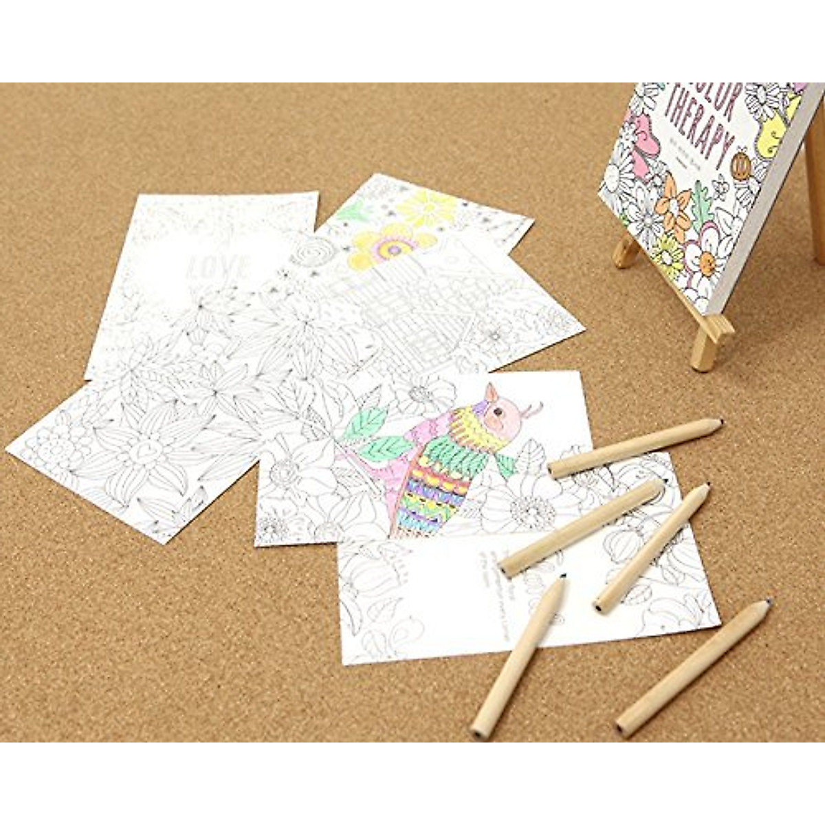 Stress Relieving Adult Coloring Books Color Therapy Stationery Cards Set, All Different 32 Coloring Postcards Including 10 Brown Kraft Envelopes Set, Greeting Note Cards and Envelopes Kit