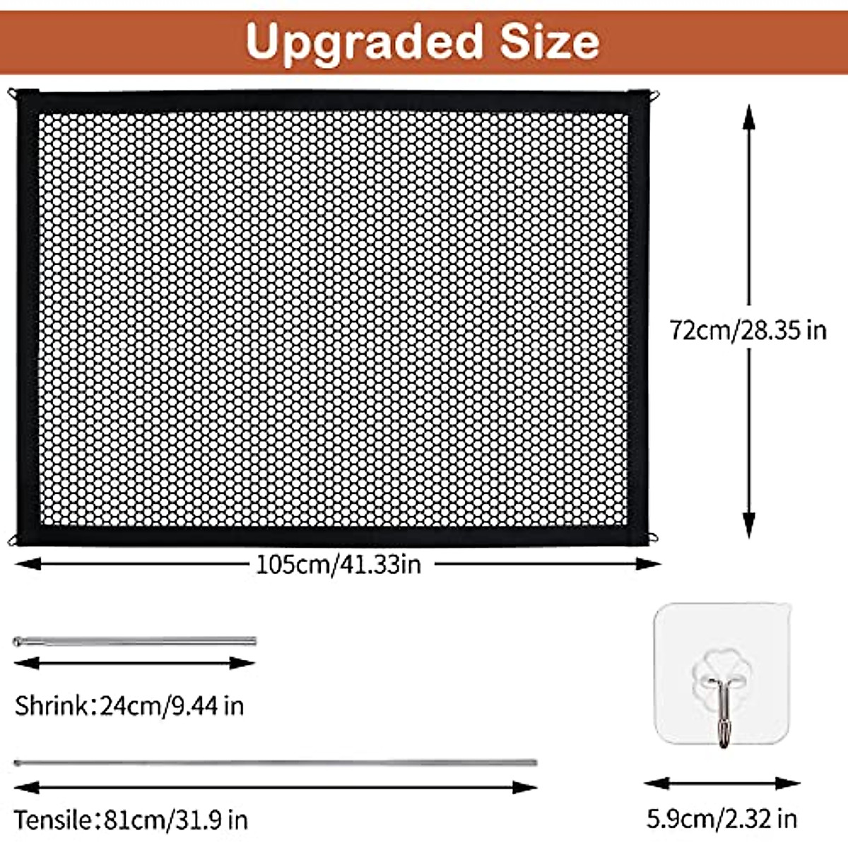 Dog Gates for The House, Malydyox Pet Gate for Stairs with Portable Safety Fence Easily Install Anywhere, Gates for Dogs Indoor with 2pcs Stainless Steel Pole and 8pcs Hooks, 41'' X 29''