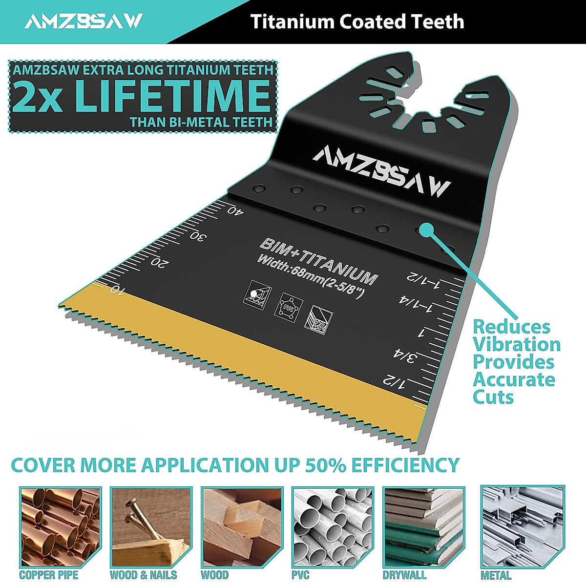 AMZBSAW 12PCS Titanium Oscillating Multitool Blades Metal Cutting, 68MM Titanium Saw Blades for Metal Nails Hard Material and Wood Plastic, Multi Tool Blades Kits Fit Dewalt Bosch Worx Ryobi