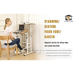 SDADI 2 Inches Carpet Wheels Mobile Standing Desk Stand Up Desk Height Adjustable Home Office Desk with Standing and Seating 2 Modes 3.0 Edition, Light Grain S001WFLT